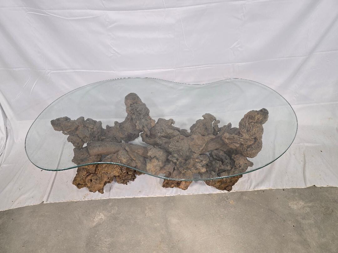 Vintage Root Coffee Table With Glass Top - Etsy