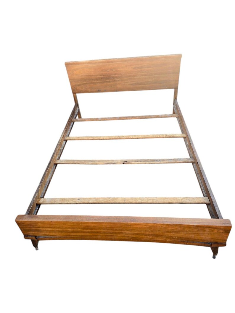 Mid-century Modern Solid Wood Bed Frame Full Size-free Shipping - Etsy