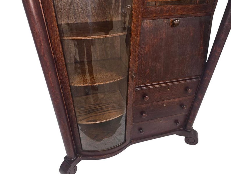 Antique American Empire Curio Bookcase Secretary Locking China Cabinet ...