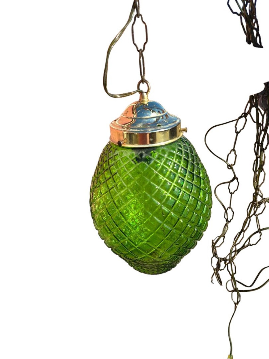 MCM Vintage Green Crackle Glass Globe Lamp Hanging Swag Lamp Light 9x16 ...