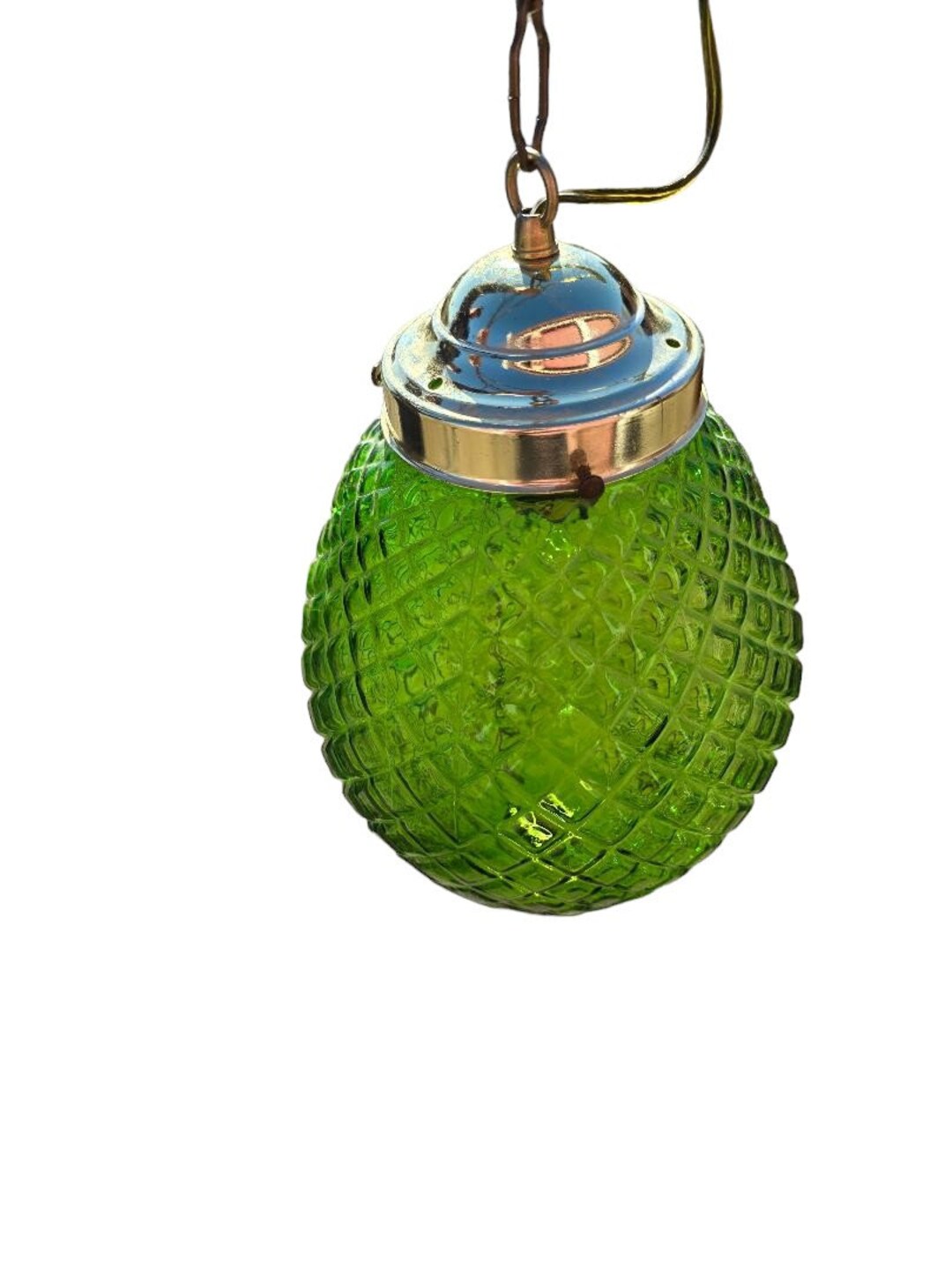 MCM Vintage Green Crackle Glass Globe Lamp Hanging Swag Lamp Light 9x16 ...