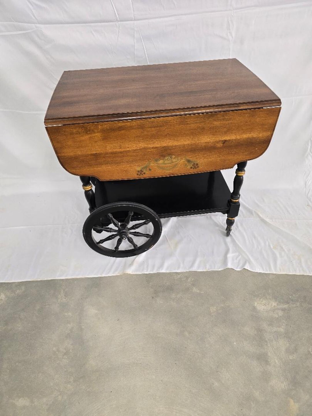 Vintage Hitchcock Rolling Drop-leaf Tea or Bar Food Cart With Drawer ...