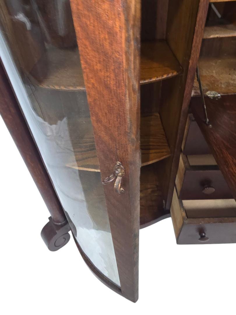 Antique American Empire Curio Bookcase Secretary Locking China Cabinet ...
