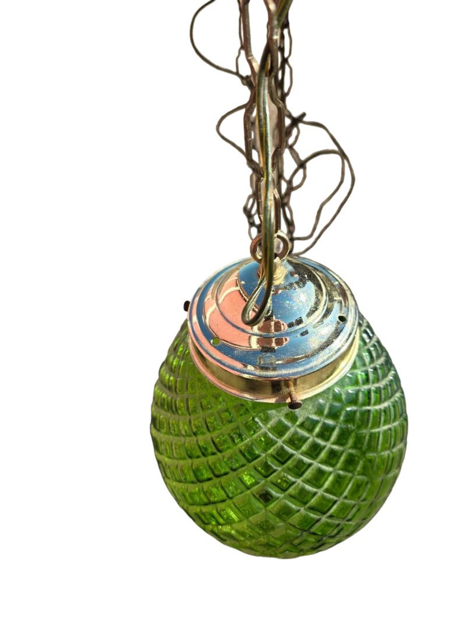 MCM Vintage Green Crackle Glass Globe Lamp Hanging Swag Lamp Light 9x16 ...