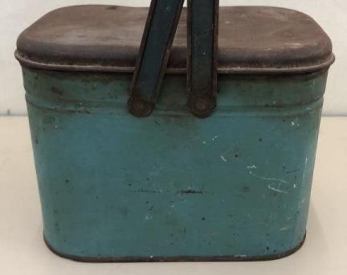 Vintage Old Turquoise Metal Lunch Pail With 2 Handles - Etsy