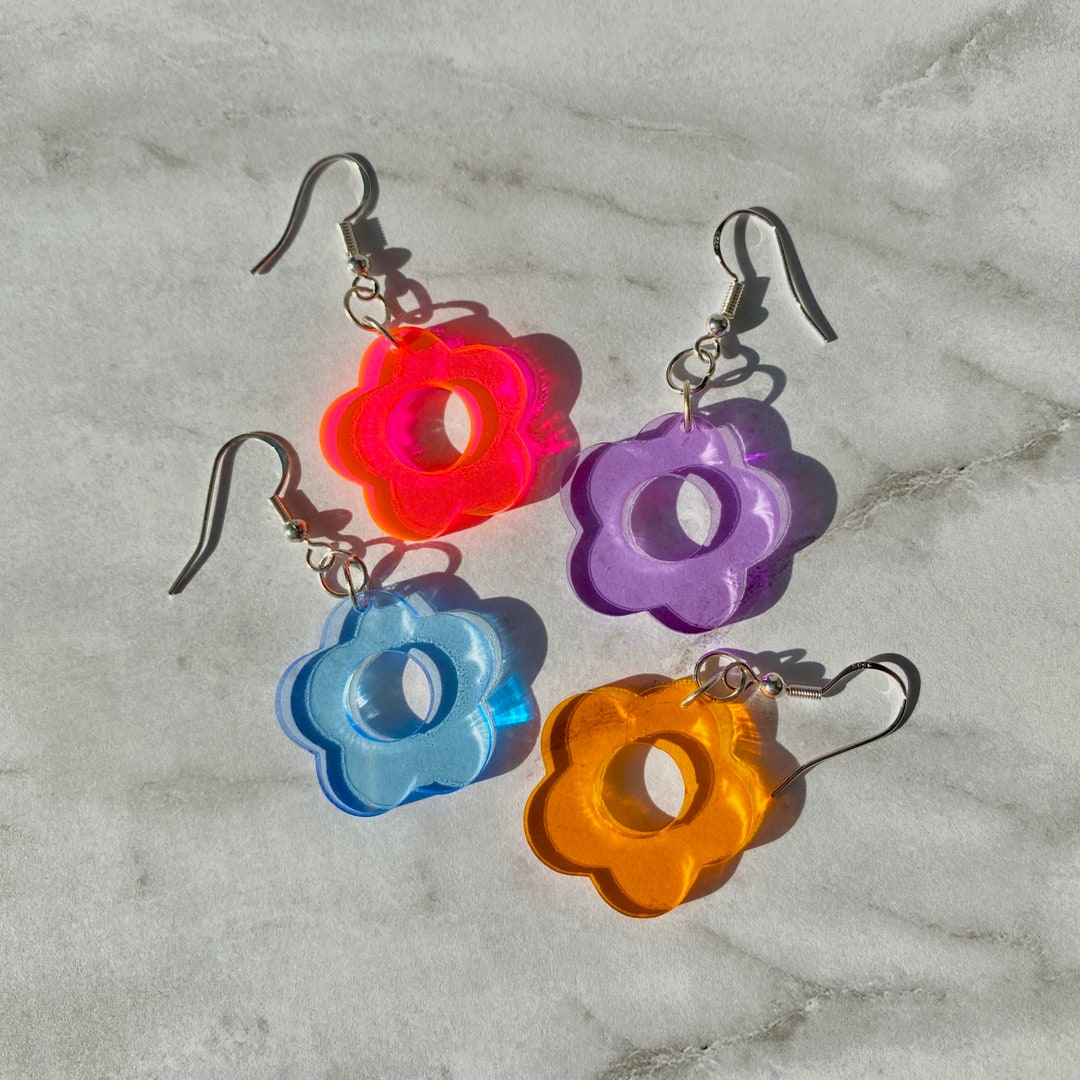 Flower Earrings | Blacklight Novelty Acrylic Jewelry - Etsy