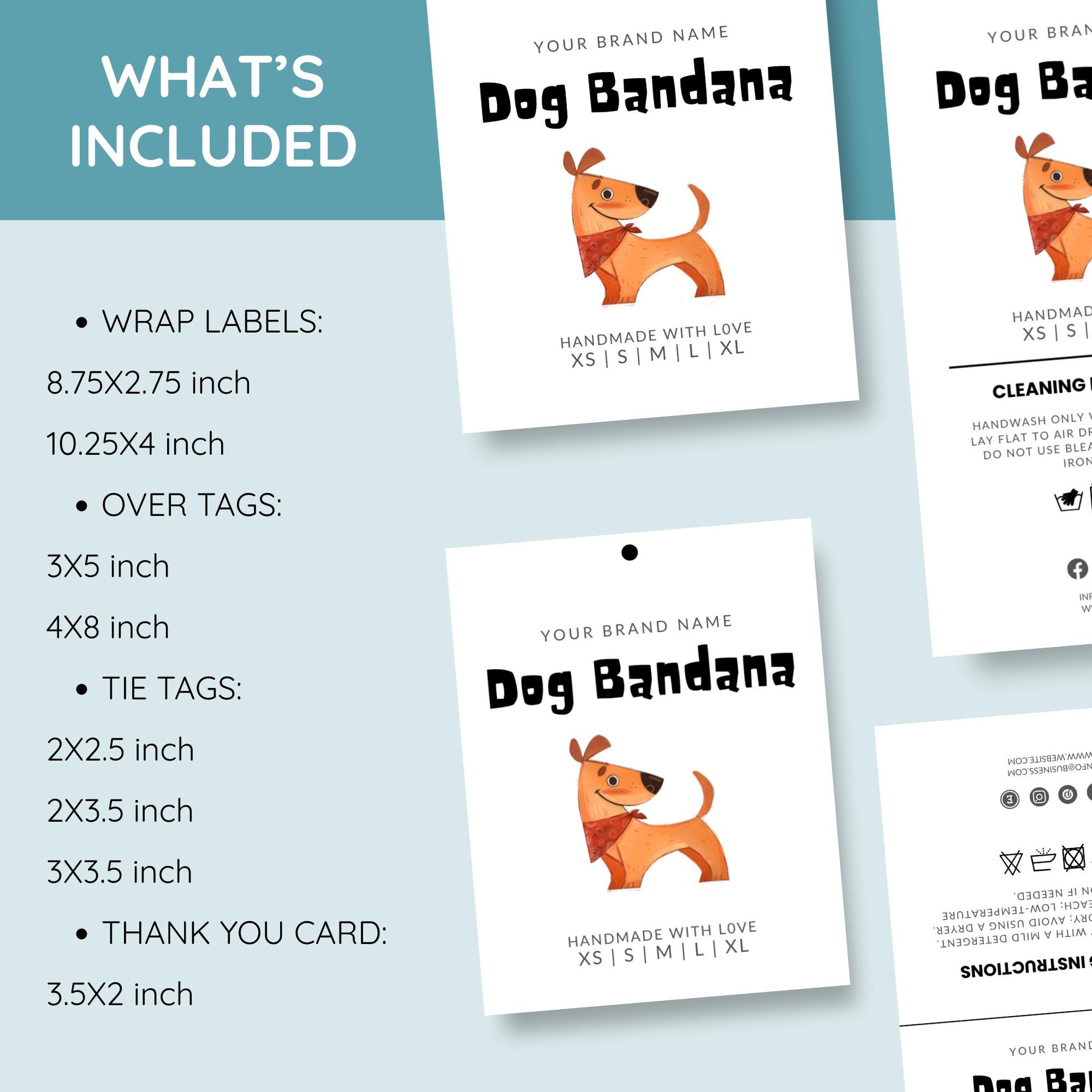 Printable Dog Bandana Label Template – Wrap & Tie Tags, Thank You Card ...