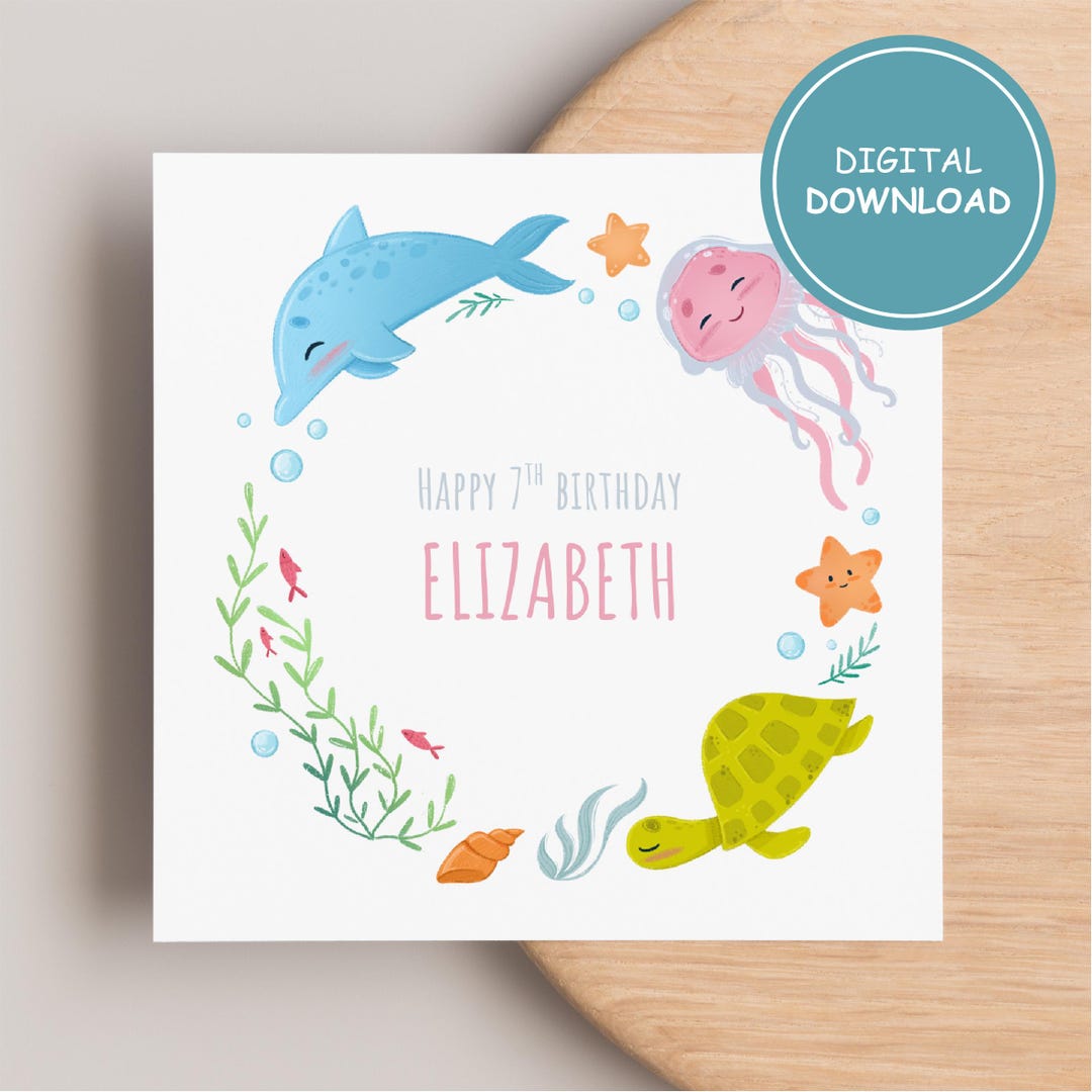 Buy Editable Sea Animals Birthday Card | Customizable Ocean Theme ...