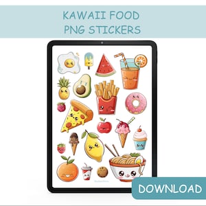 40 Kawaii Cute Food Stickers | Cute Food PNG Stickers | Digital Sticker ...
