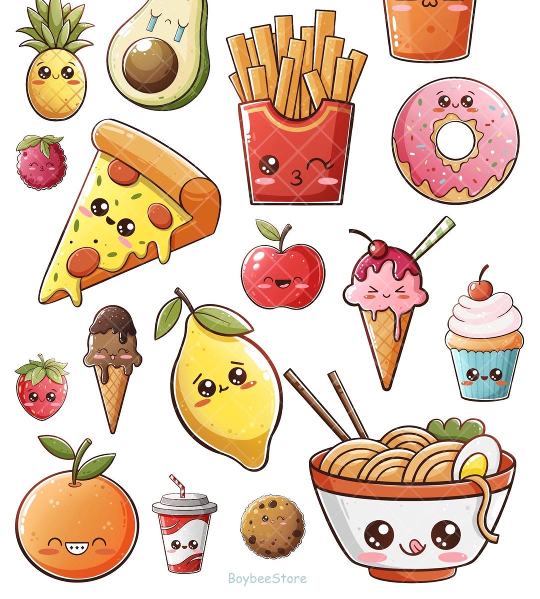 20 Kawaii Cute Food Stickers PNG Stickers Digital Sticker Art Sweet ...