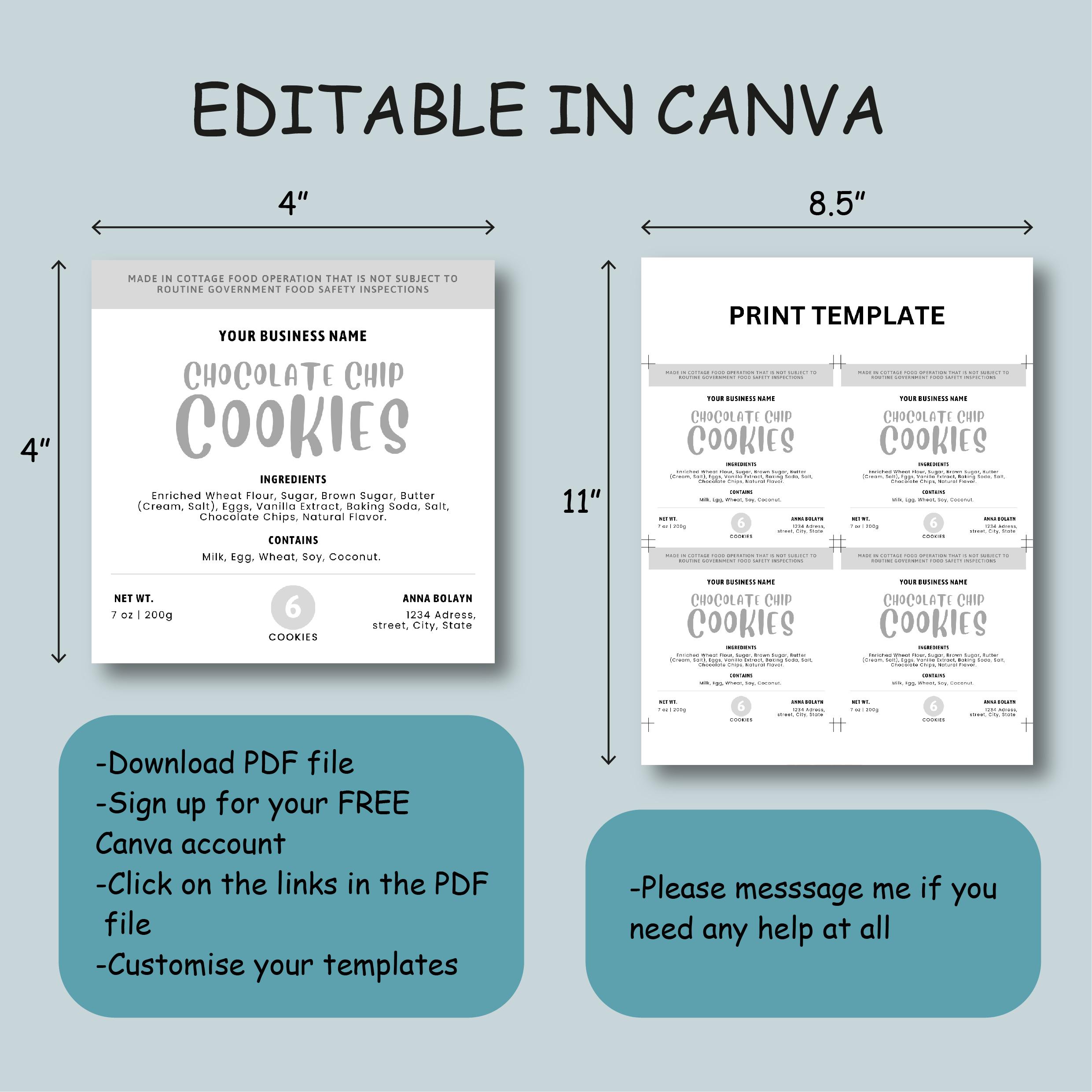 Editable Cottage Food Label Template | Printable Food Product Label ...