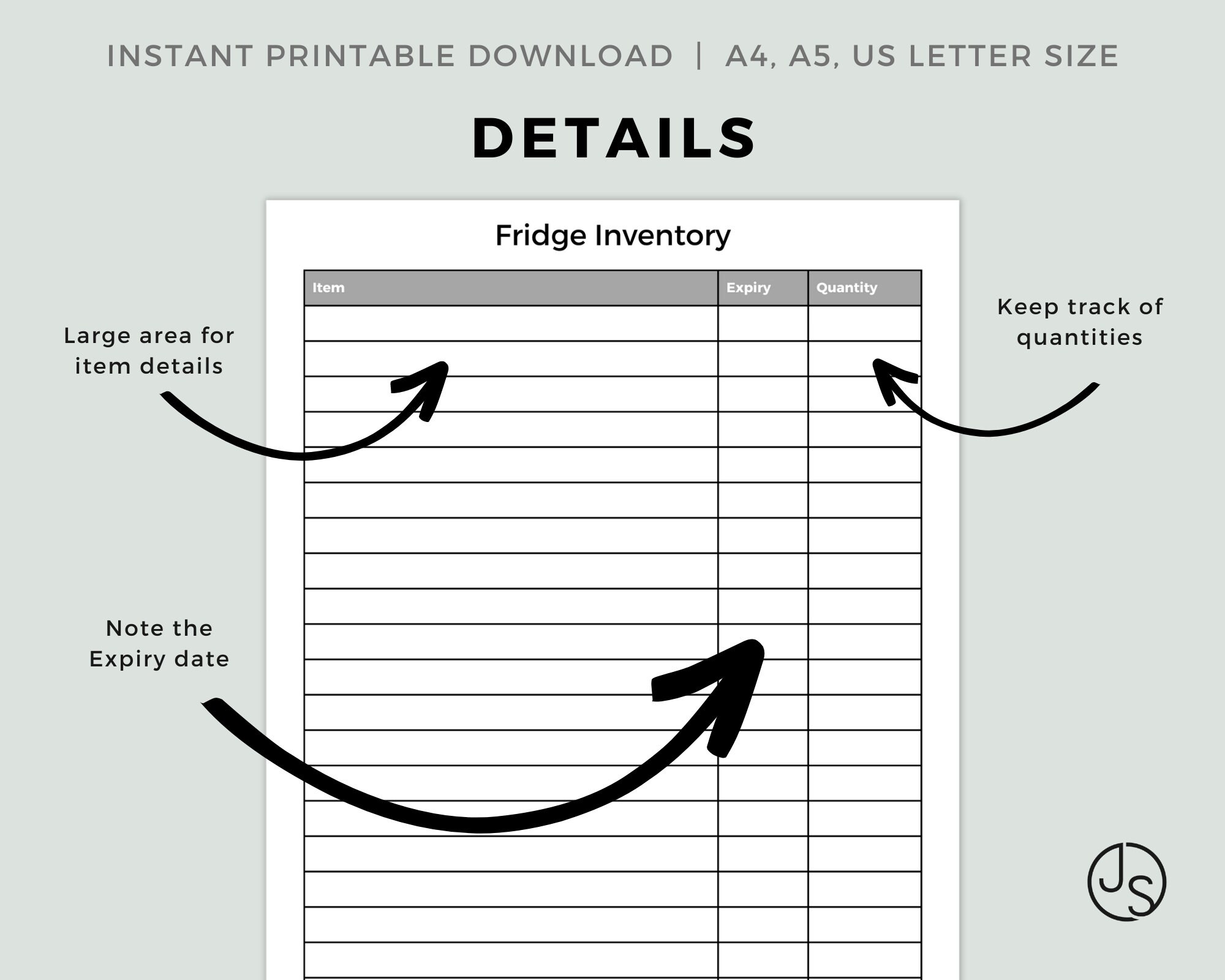 Fridge Inventory Printable Tracker Inventory Printable PDF Instant ...