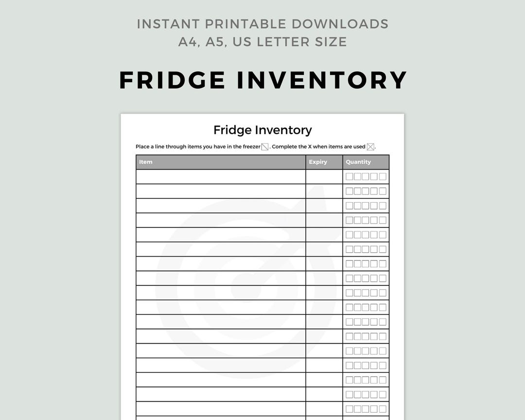 Fridge Inventory Printable Tracker: Minimalist Design (digital Download ...