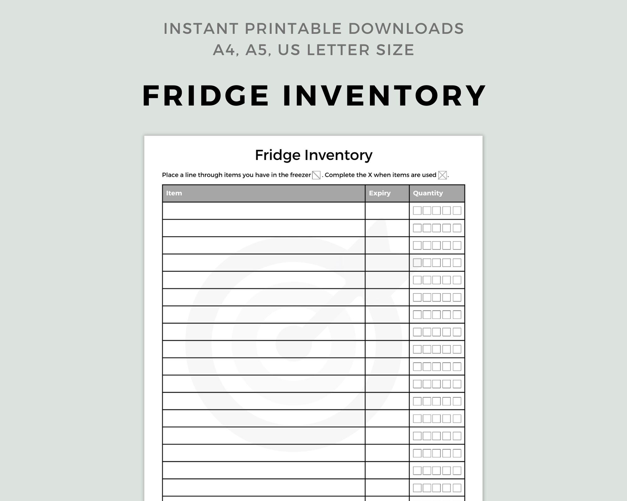 Fridge Inventory Printable Tracker: Minimalist Design (digital Download ...