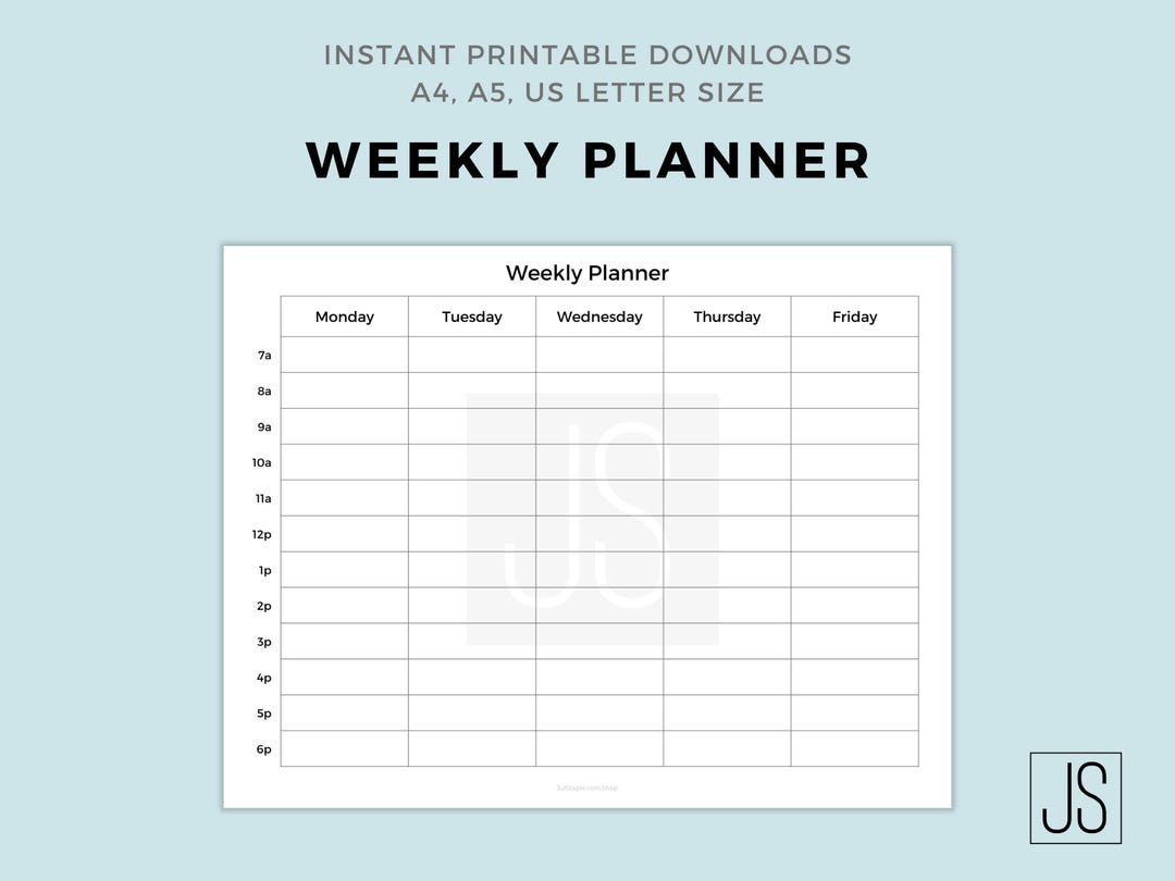Work Week Planner Printable | Weekly Planning Printable PDF | Instant ...