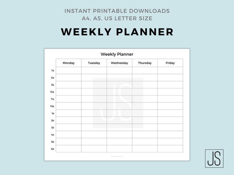 Work Week Planner Printable | Weekly Planning Printable PDF | Instant ...