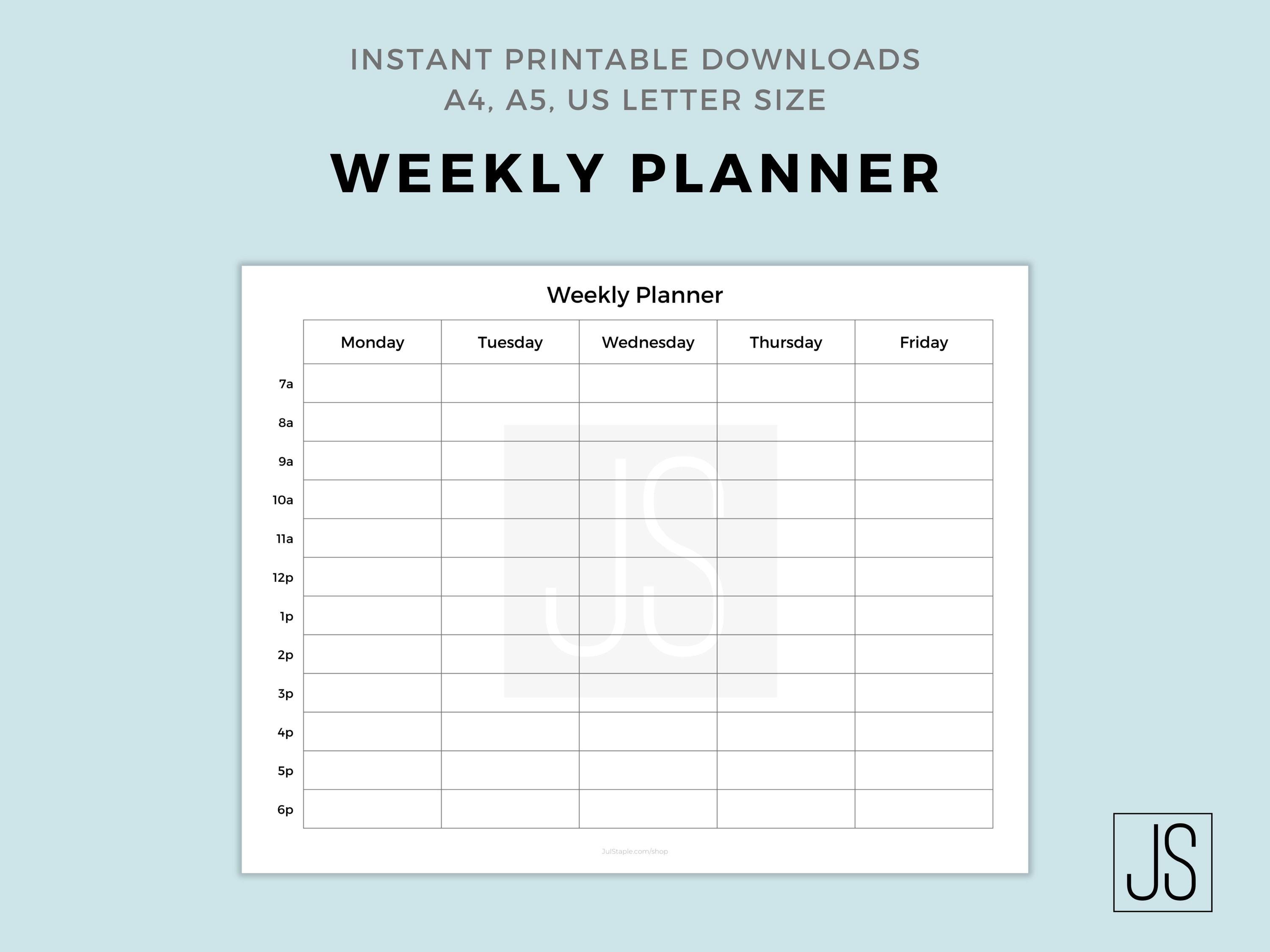 Work Week Planner Printable | Weekly Planning Printable PDF | Instant ...