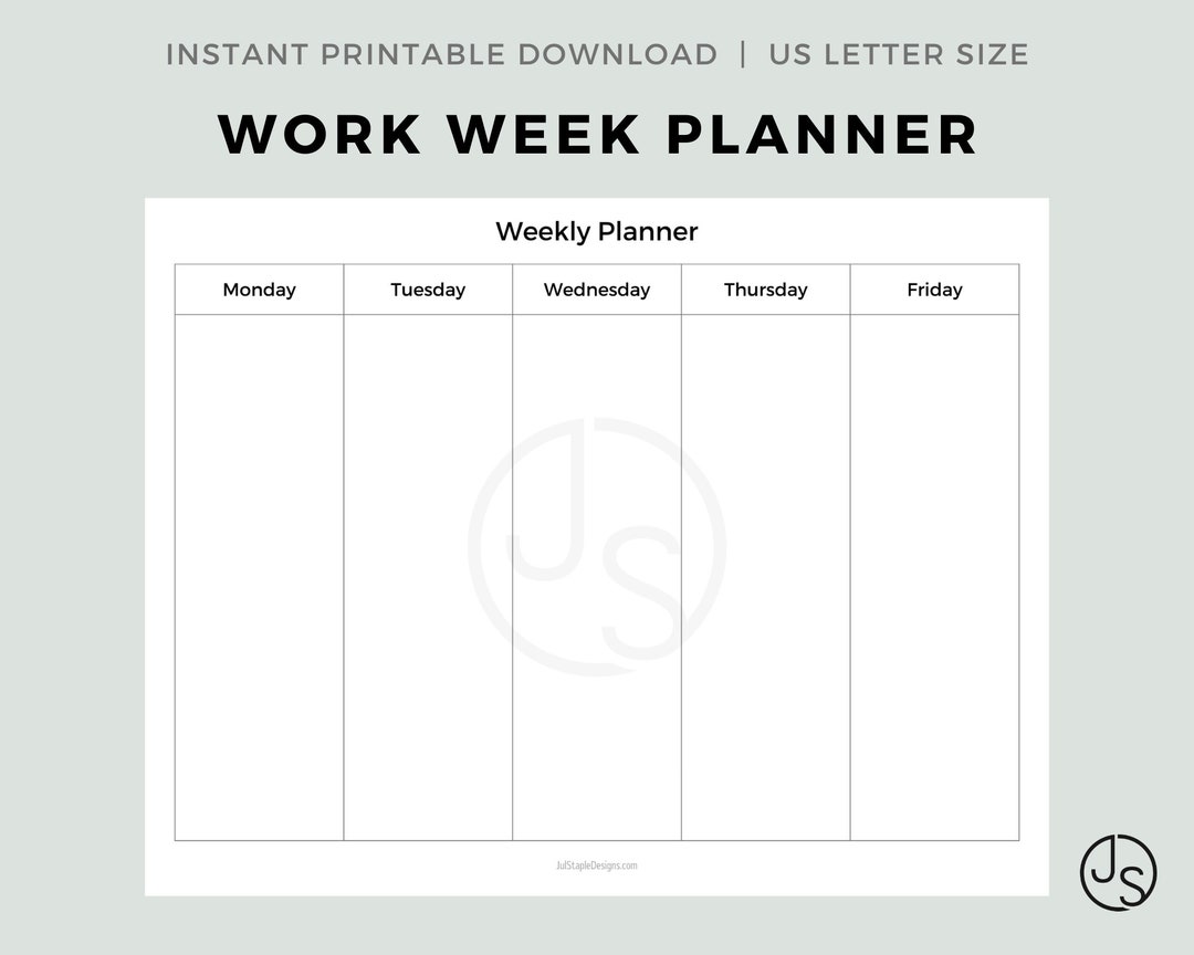 Work Week Planner Printable Weekly Planning Printable PDF Instant ...