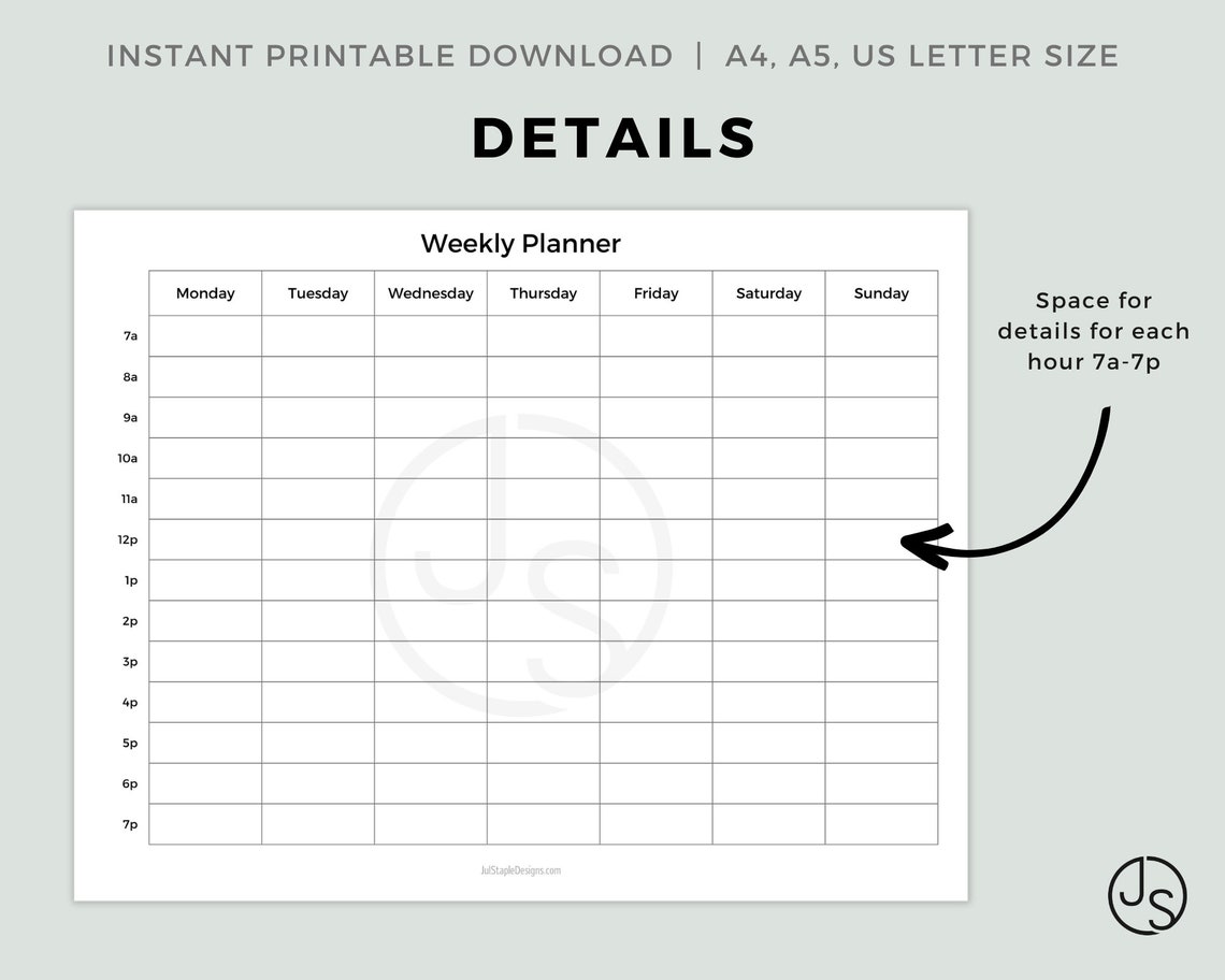 Weekly Planner Printable Weekly Planning Printable PDF Instant Download ...