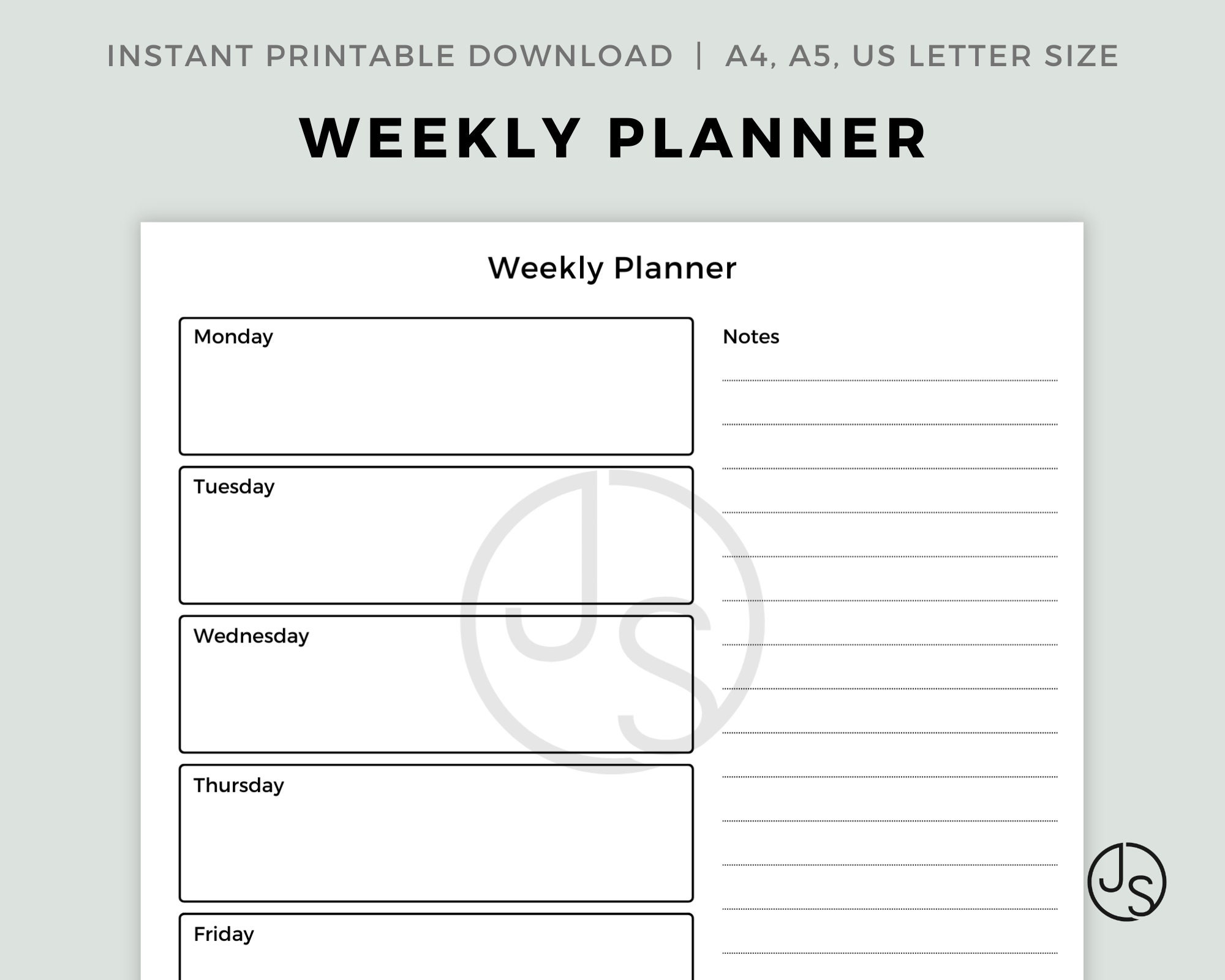 Weekly Planner Printable Weekly Planning Printable PDF - Etsy