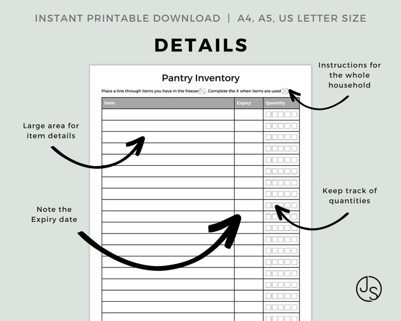 Pantry Inventory Printable Tracker Inventory Printable PDF Instant ...