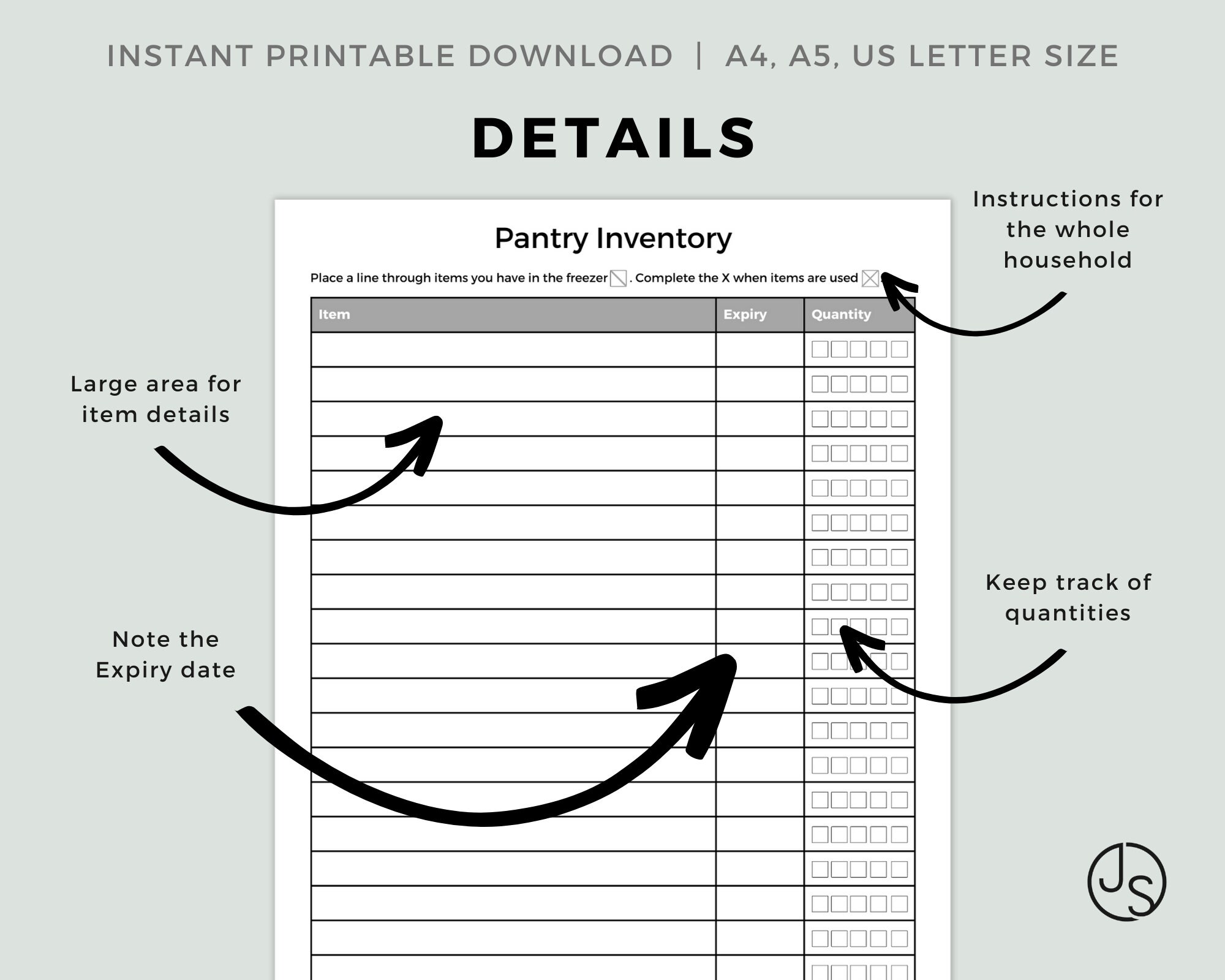 Pantry Inventory Printable Tracker Inventory Printable PDF Instant ...