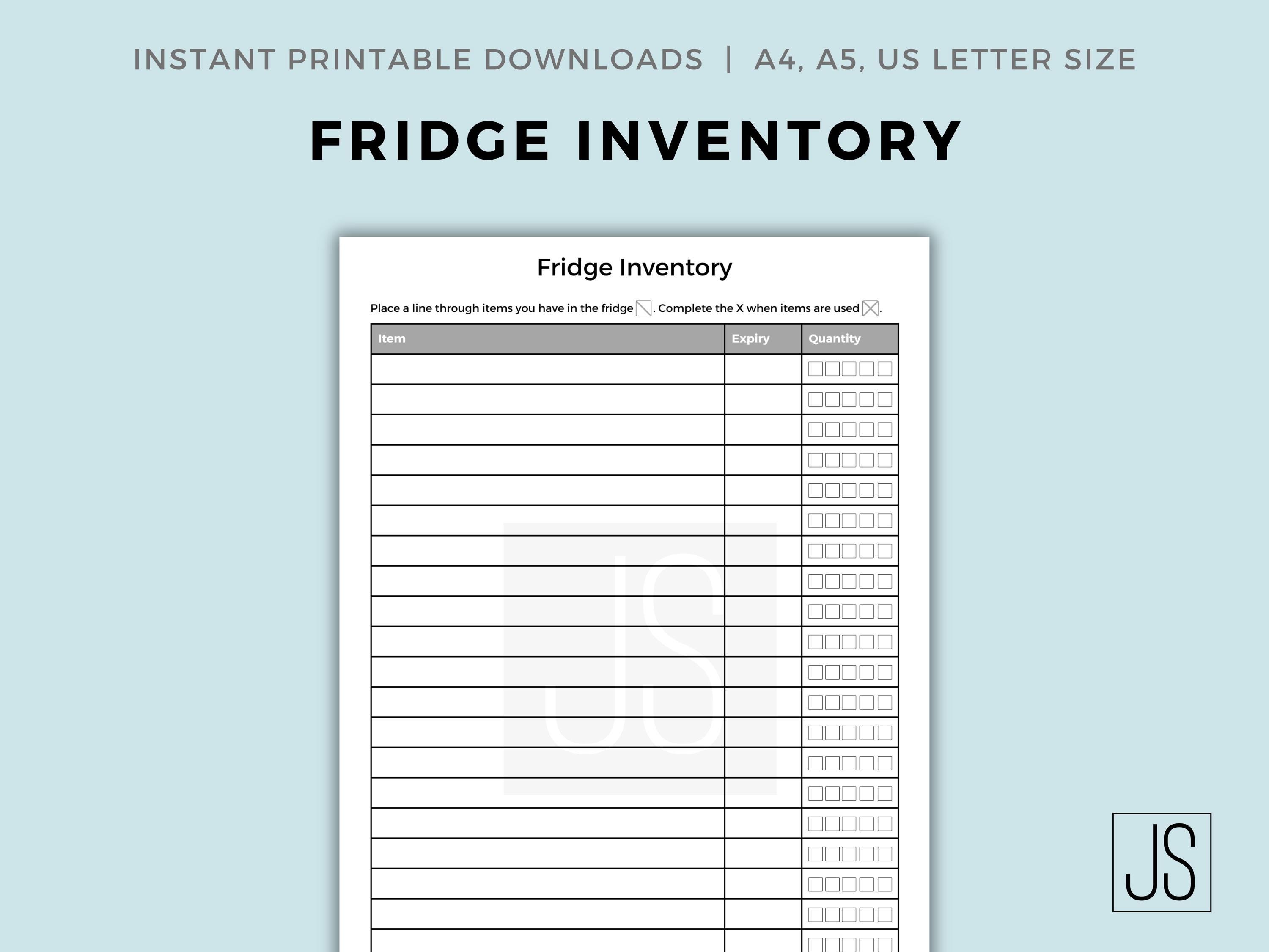 Fridge Inventory Printable Tracker | Inventory Printable PDF | Instant ...