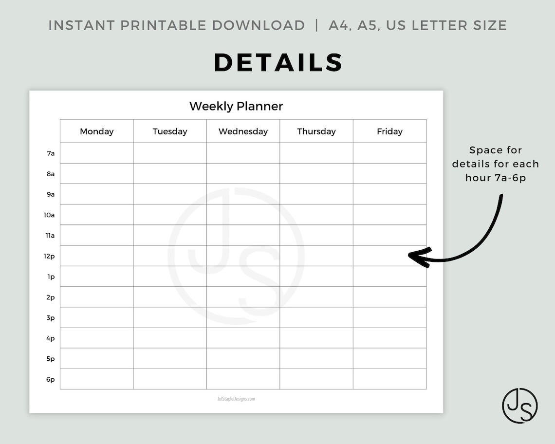 Work Week Planner Printable Weekly Planning Printable PDF - Etsy