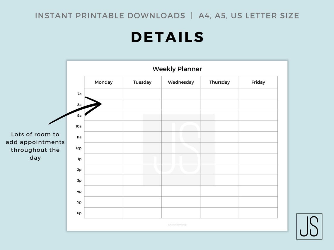 Work Week Planner Printable | Weekly Planning Printable PDF | Instant ...