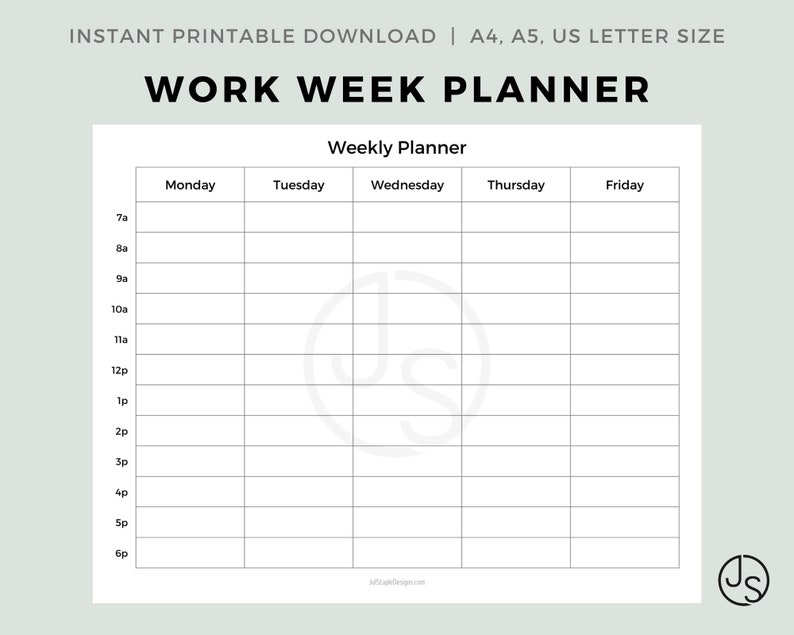 Work Week Planner Printable Weekly Planning Printable PDF Instant ...