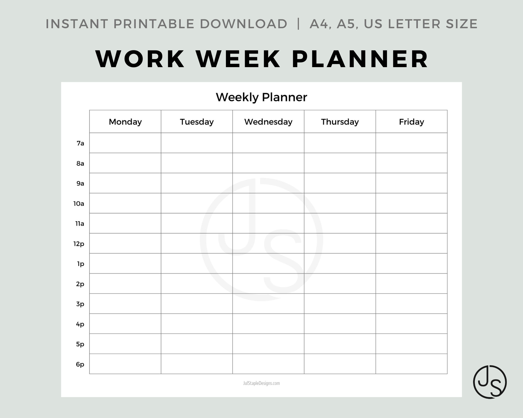 Work Week Planner Printable Weekly Planning Printable PDF - Etsy