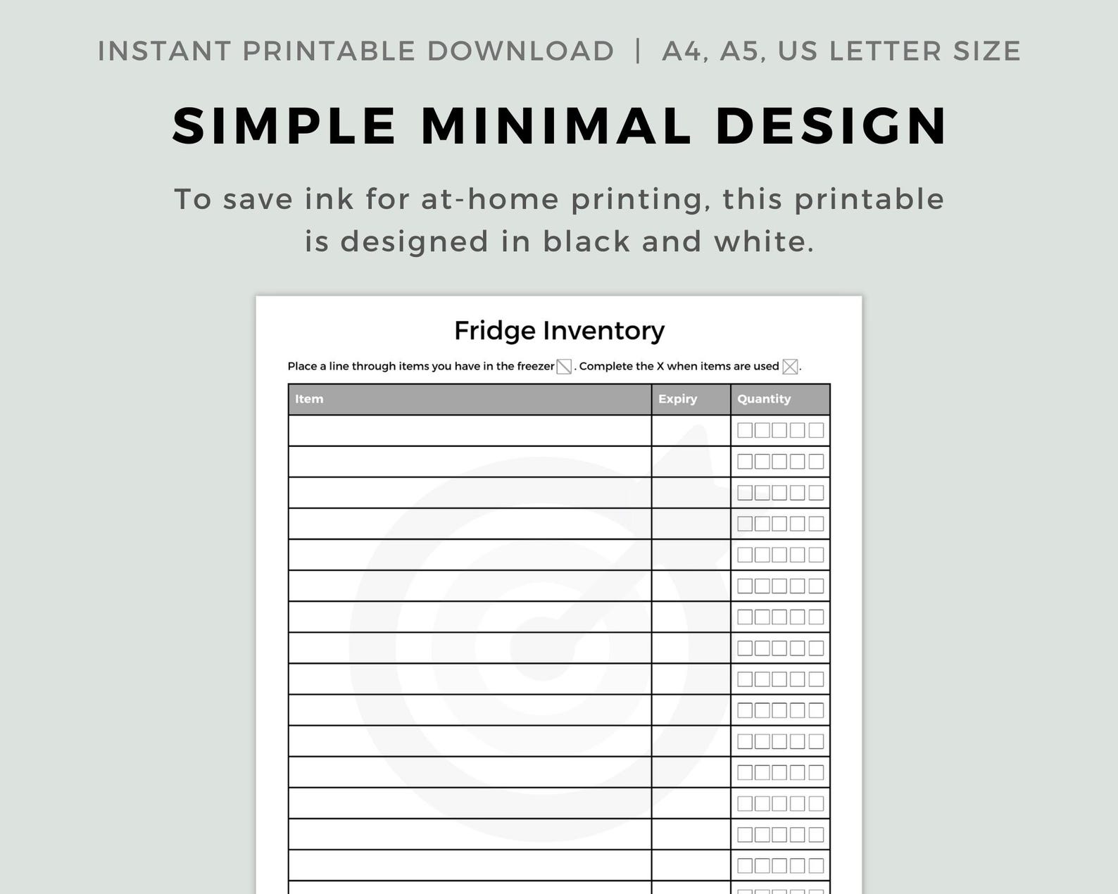 Fridge Inventory Printable Tracker: Minimalist Design (digital Download ...
