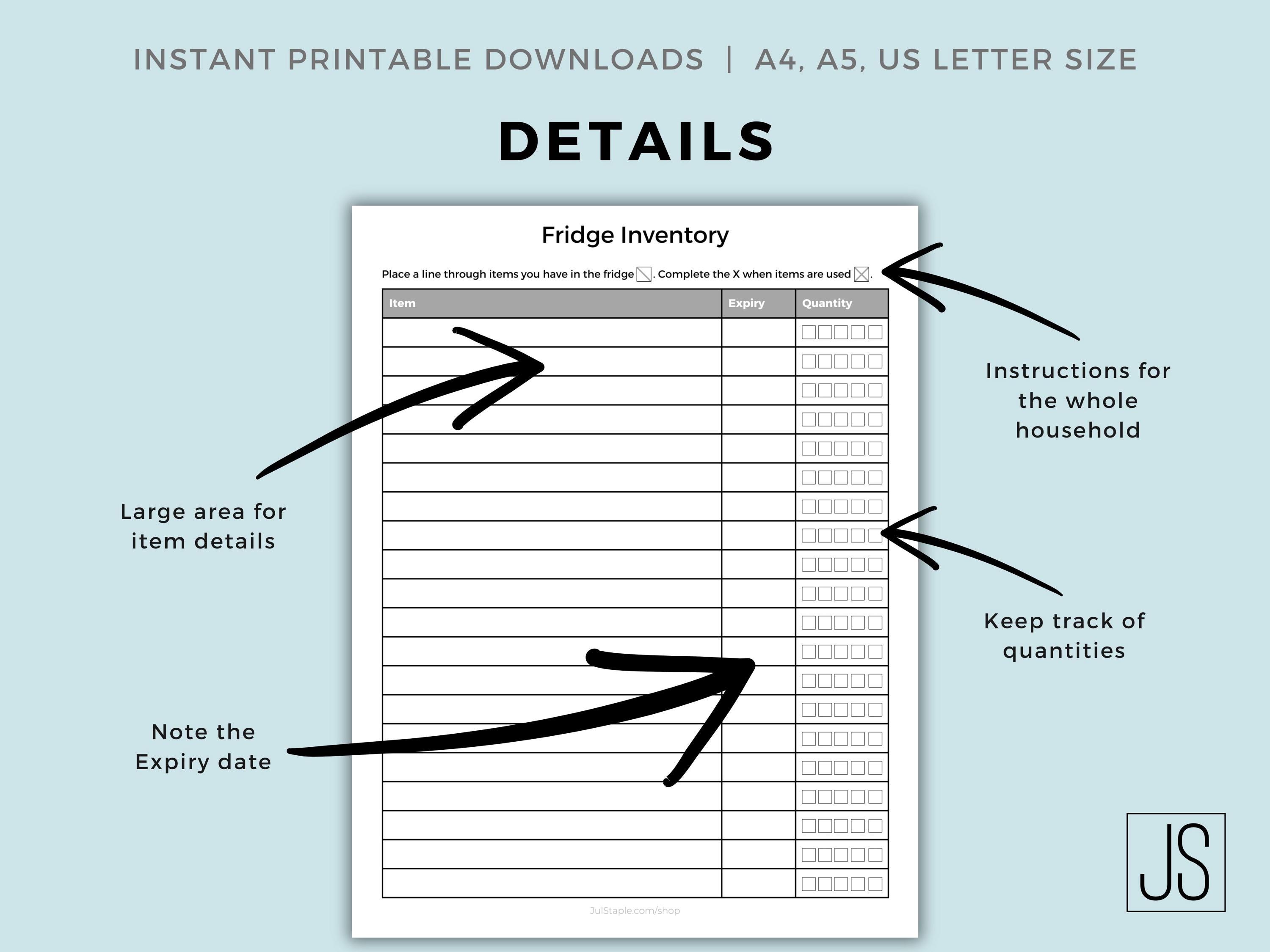 Fridge Inventory Printable Tracker | Inventory Printable PDF | Instant ...