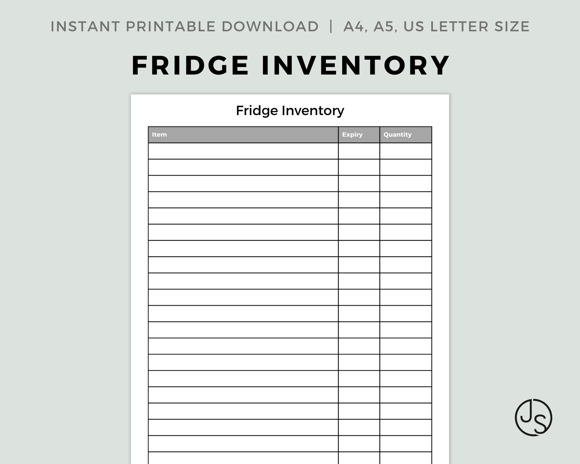 Fridge Inventory Printable Tracker Inventory Printable PDF Instant ...