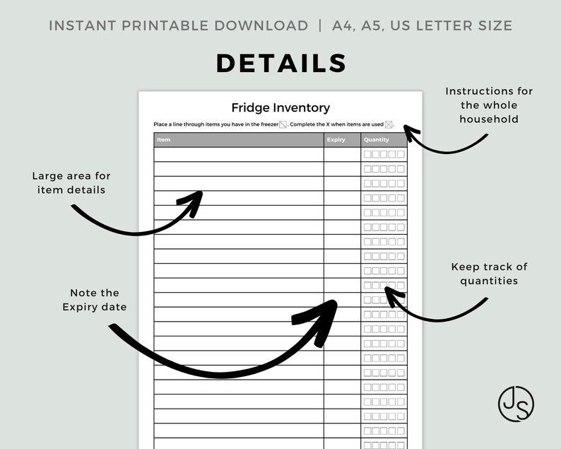 Fridge Inventory Printable Tracker Inventory Printable PDF Instant ...