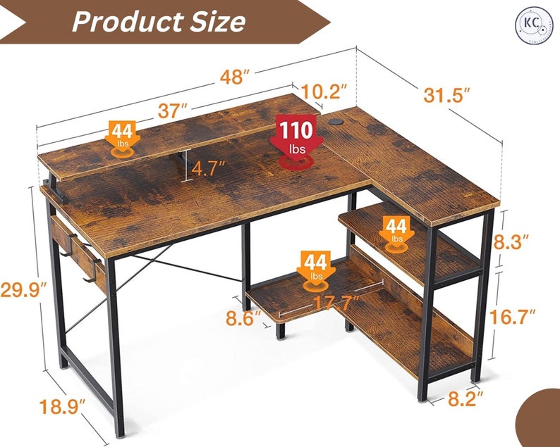 48 Inch Solid Wood Computer Desk Industrial Corner Writing - Etsy