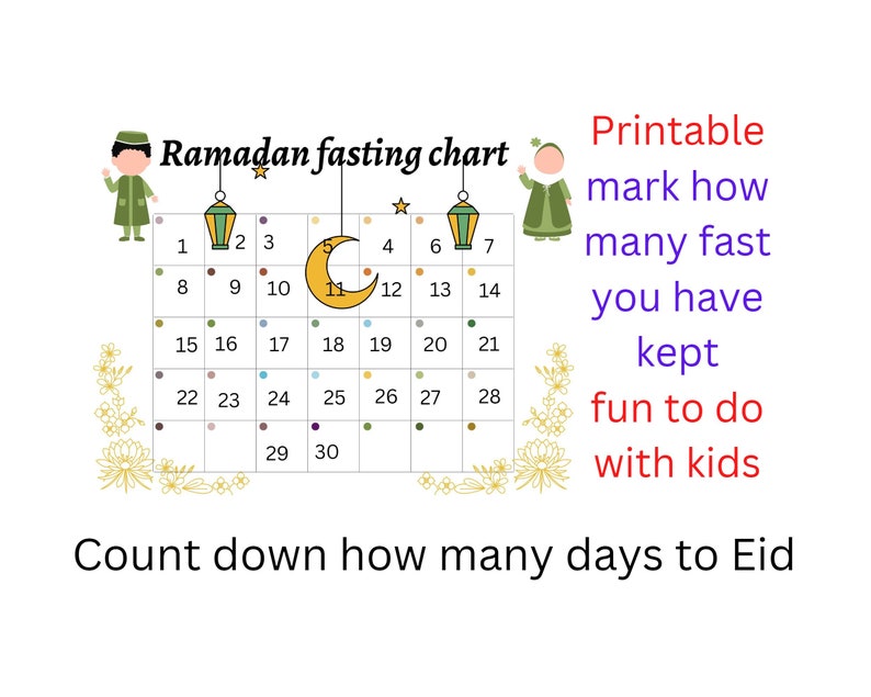 Ramadan Fasting Chart, Ramadan Calendar, Kids Fasting Chart, Printable ...