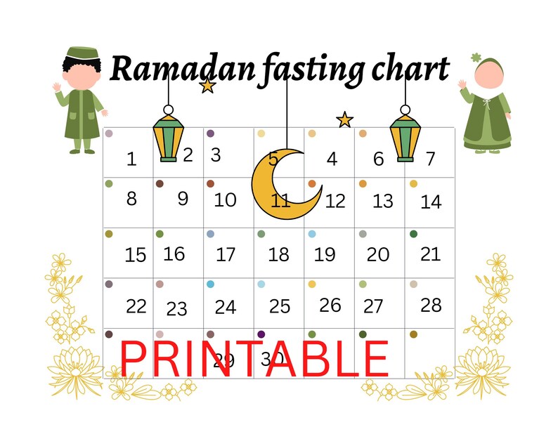 Ramadan Fasting Chart, Ramadan Calendar, Kids Fasting Chart, Printable ...