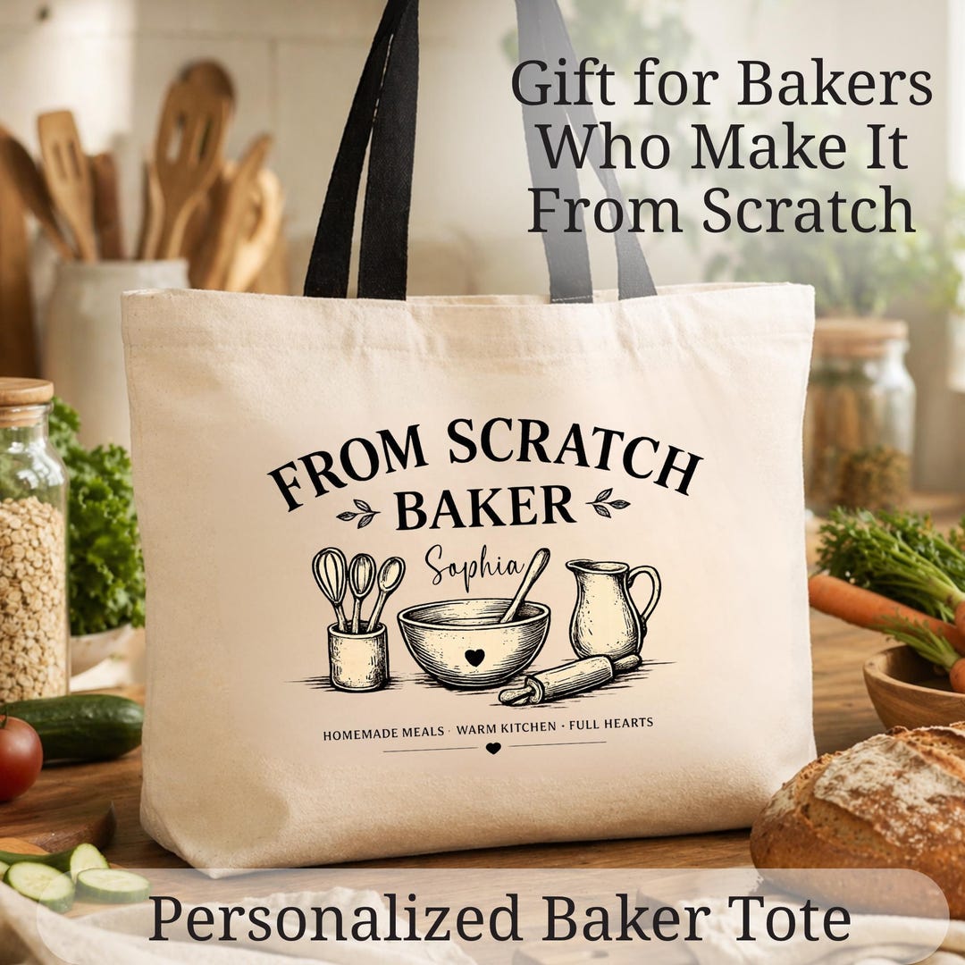 Personalized Baker Tote Bag With Name, Zippered Canvas Baking Bag With ...