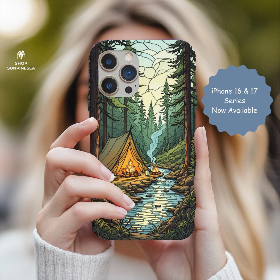 Faux Stained Glass Camping Phone Case – Nature Art Design | Forest ...