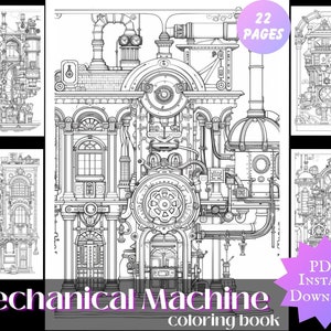 Mechanical Machine Coloring Book - Adults/kids Coloring Pages, Instant ...