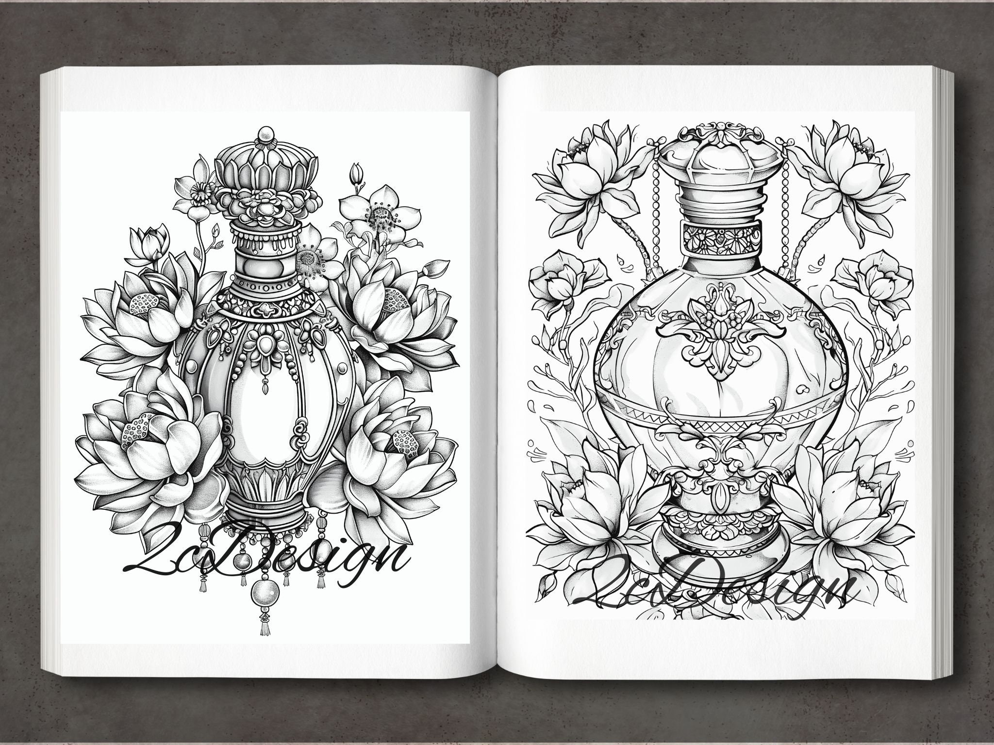 Blooms & Scents: Perfume Bottles Coloring Book Adults/kids Coloring ...