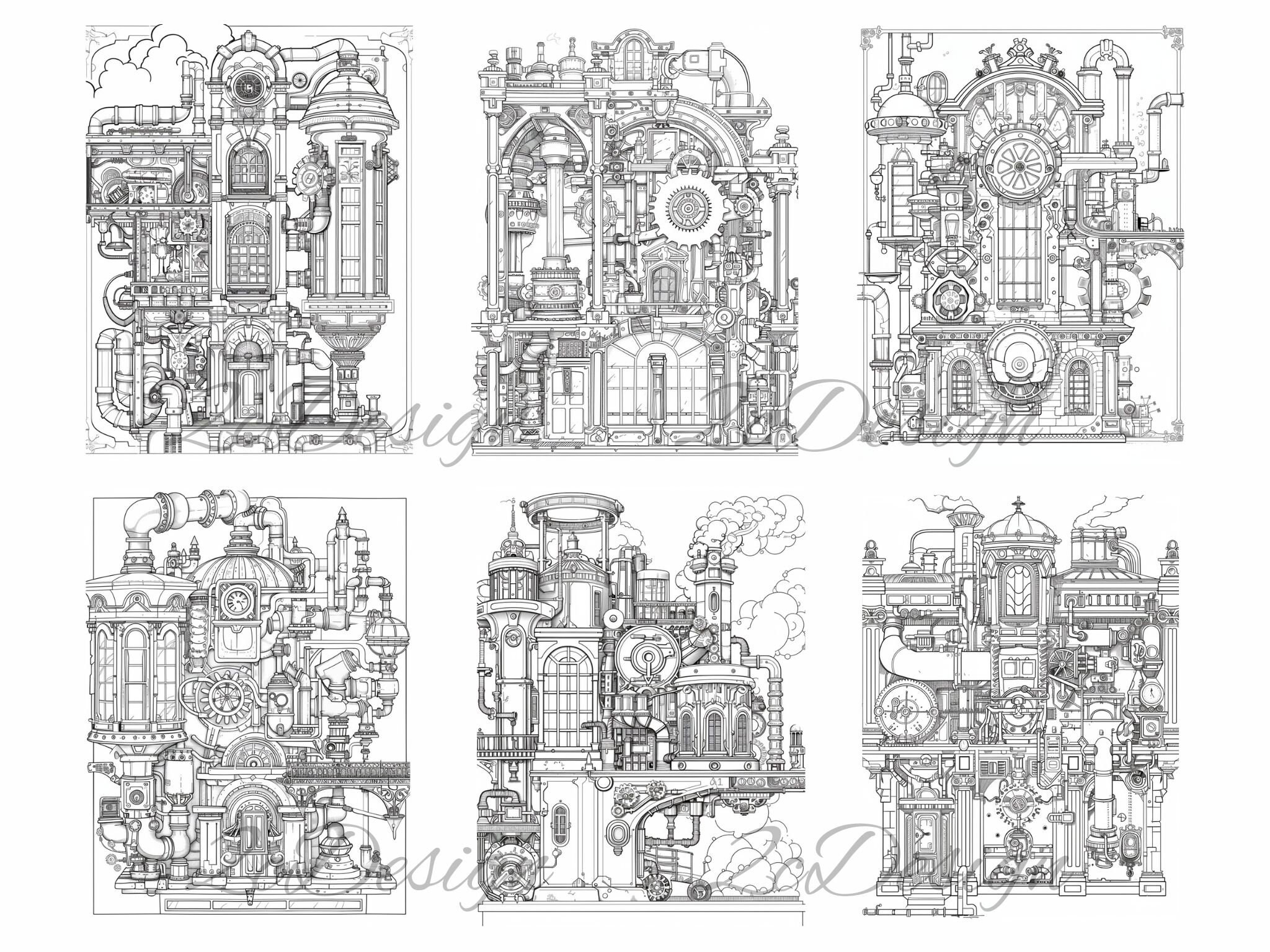 Mechanical Machine Coloring Book - Adults/kids Coloring Pages, Instant ...