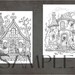 Doodle House Coloring Book Adults/kids Coloring Pages, Grayscale ...