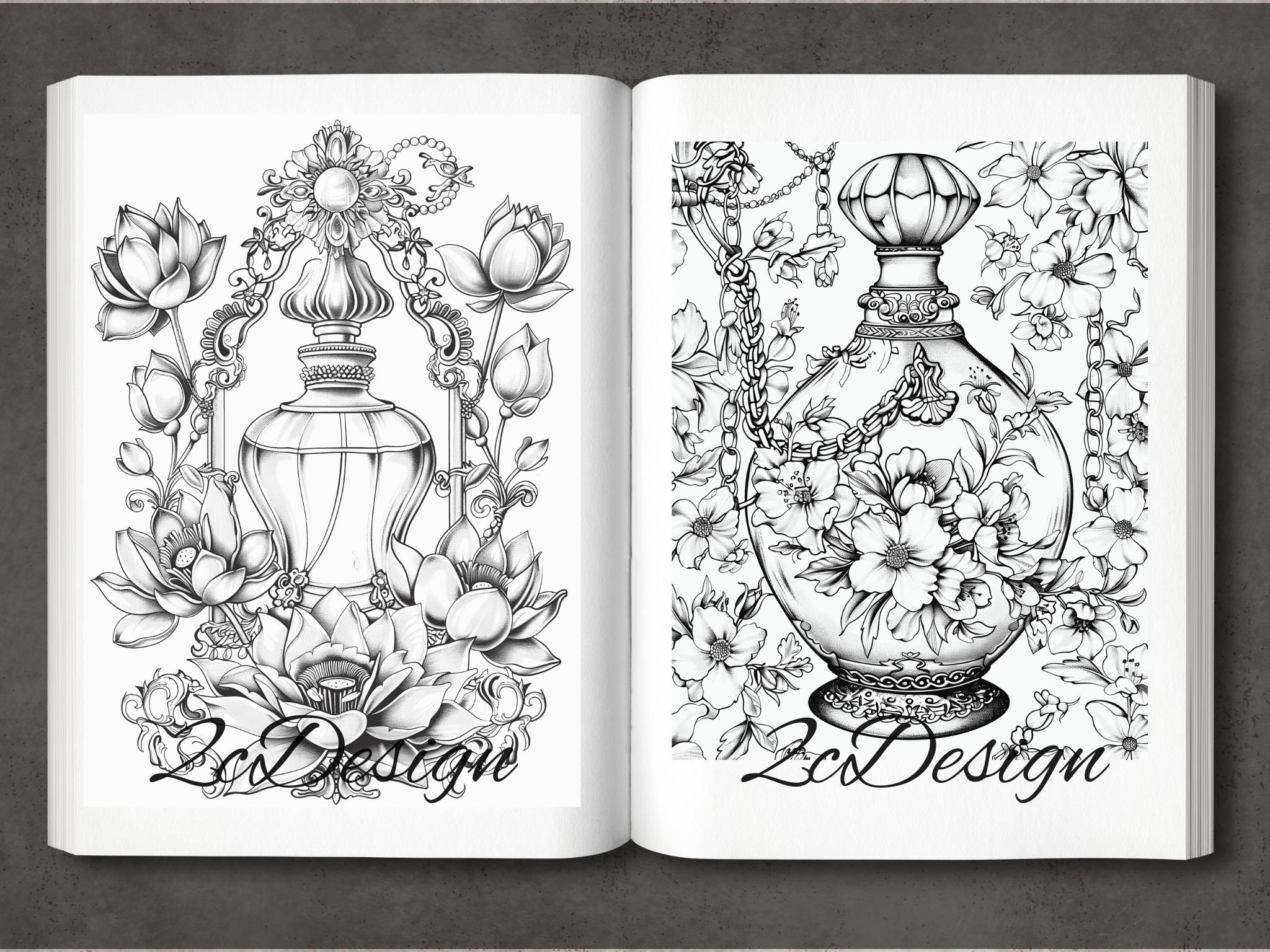 Blooms & Scents: Perfume Bottles Coloring Book Adults/kids Coloring ...