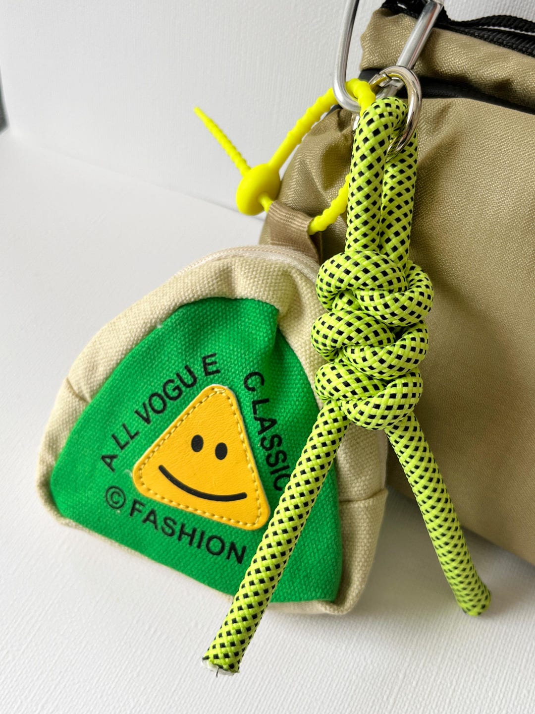 Bold Nylon Rope Bag Charm, Triangle Coin Pouch | Small Purse | Keychain ...