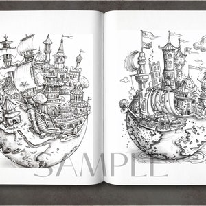 Travel the World Coloring Book- Adults/kids Coloring Pages, Grayscale ...