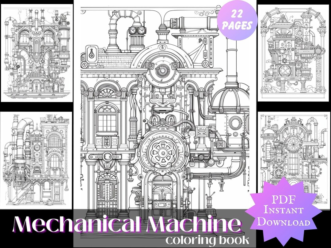 Mechanical Machine Coloring Book - Adults/kids Coloring Pages, Instant ...