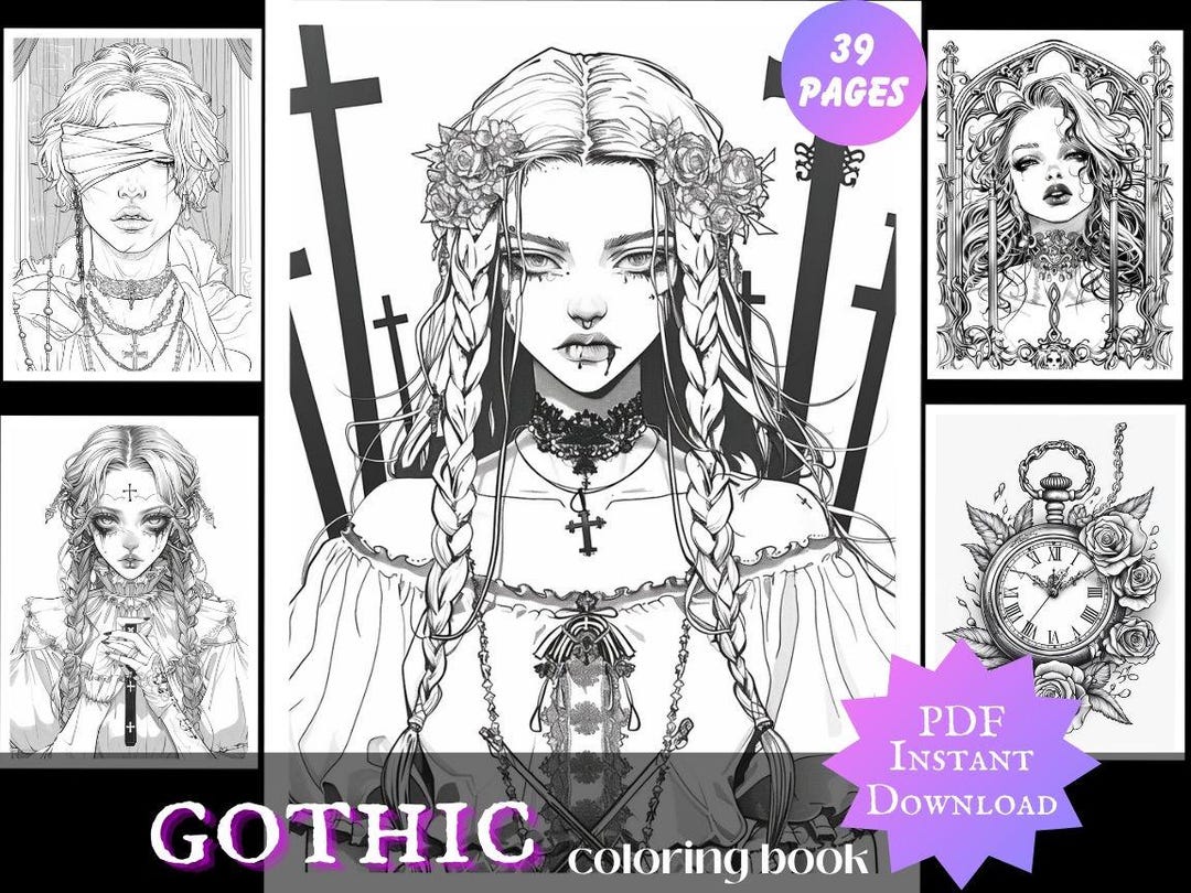 Gothic Coloring Book- Adults/kids Coloring Pages, Manga Inspired Twins ...