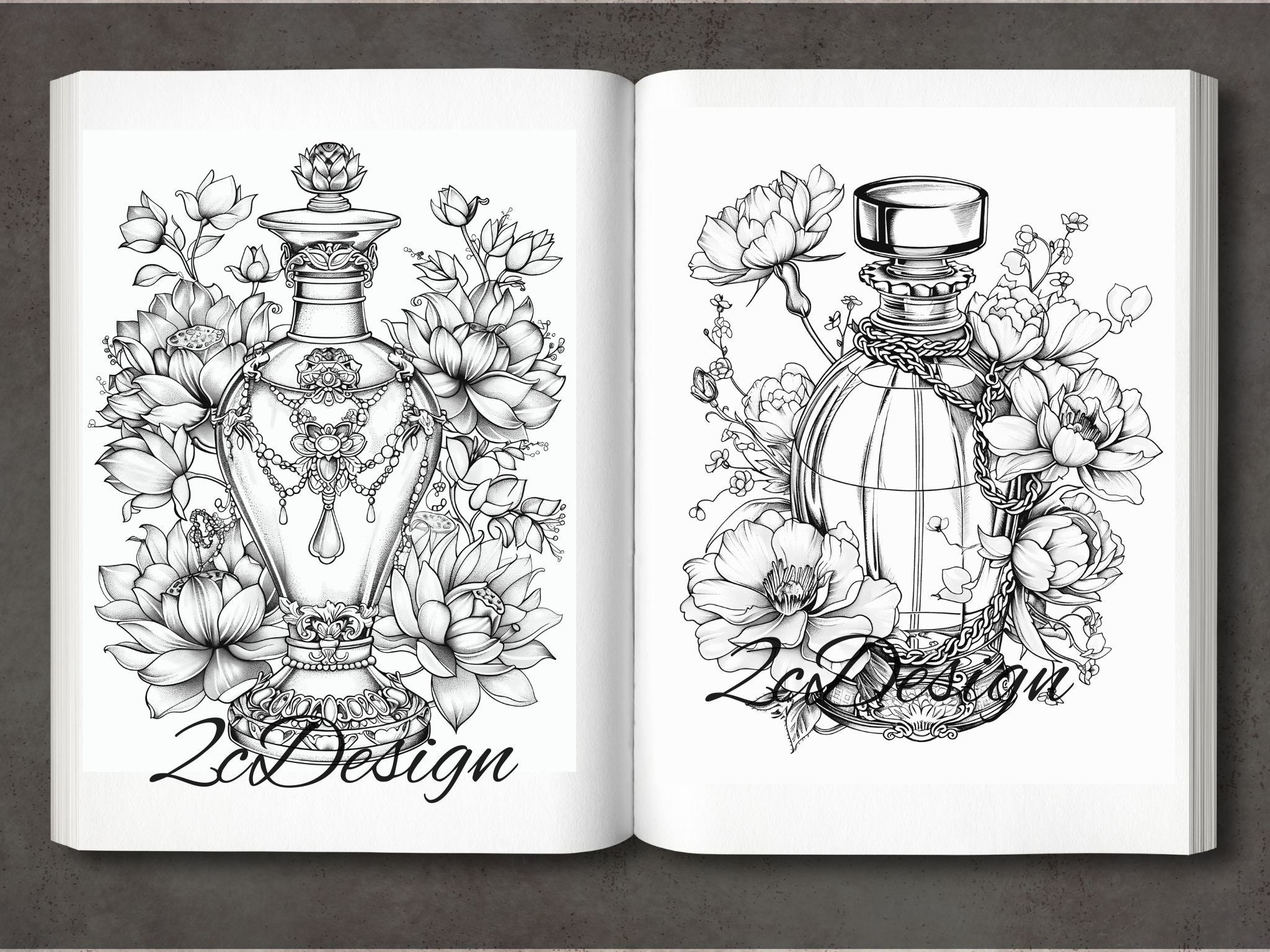 Blooms & Scents: Perfume Bottles Coloring Book Adults/kids Coloring ...